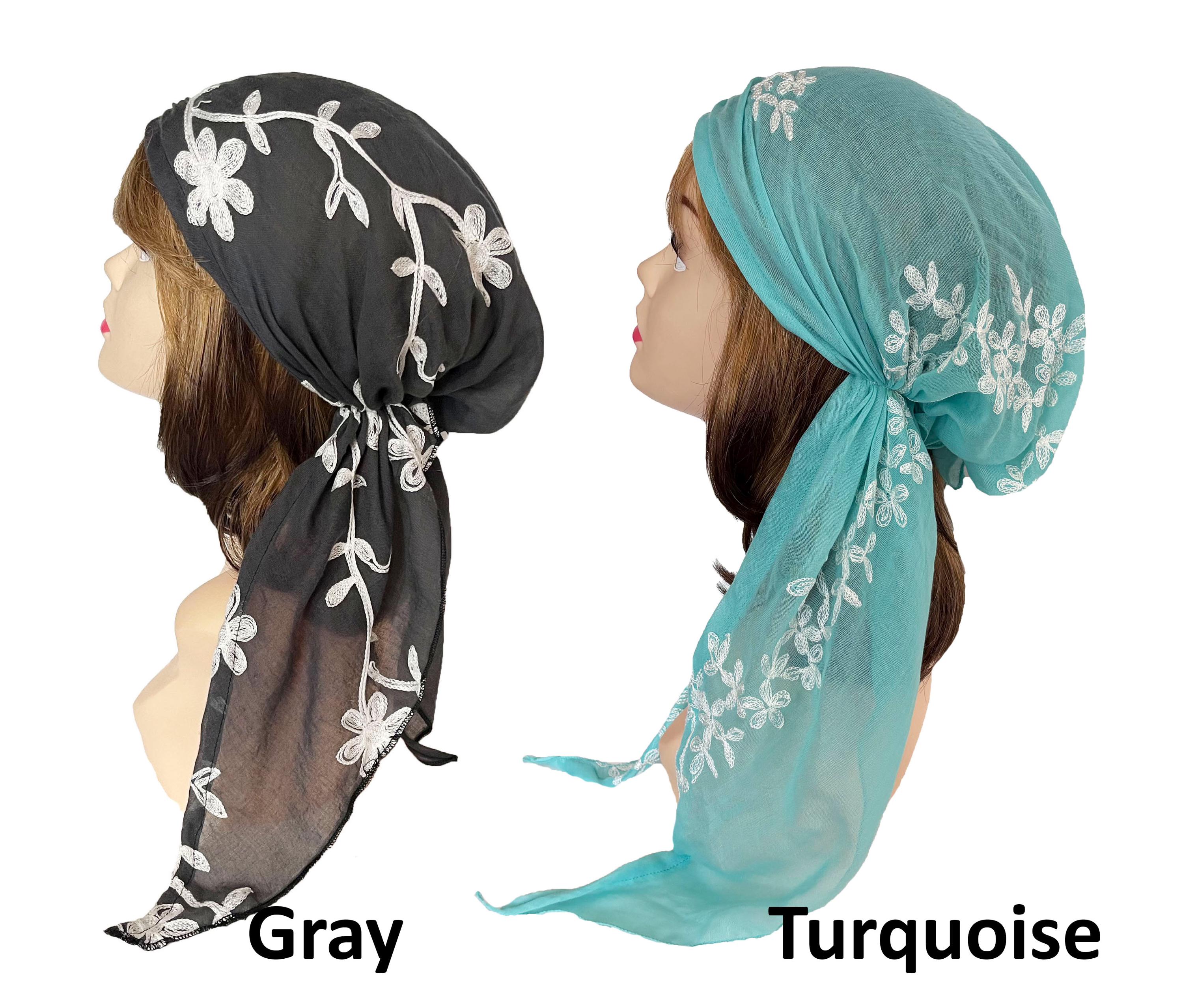 Embroidered Gauze Head Wrap Pre-tied Sheer Embroidered Multi-color ...