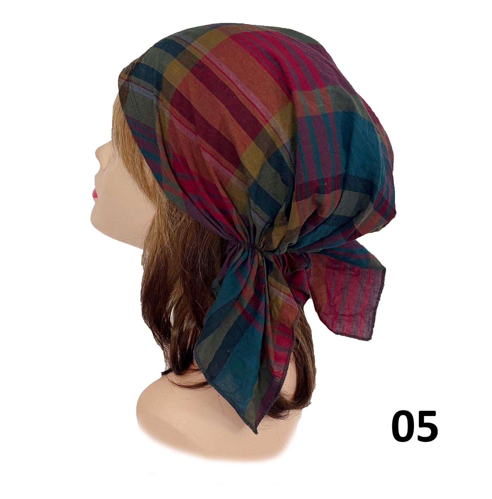 Pre-tied Cotton Madras Bandana Head Scarf: Plaid Hair Wrap, Multiple ...