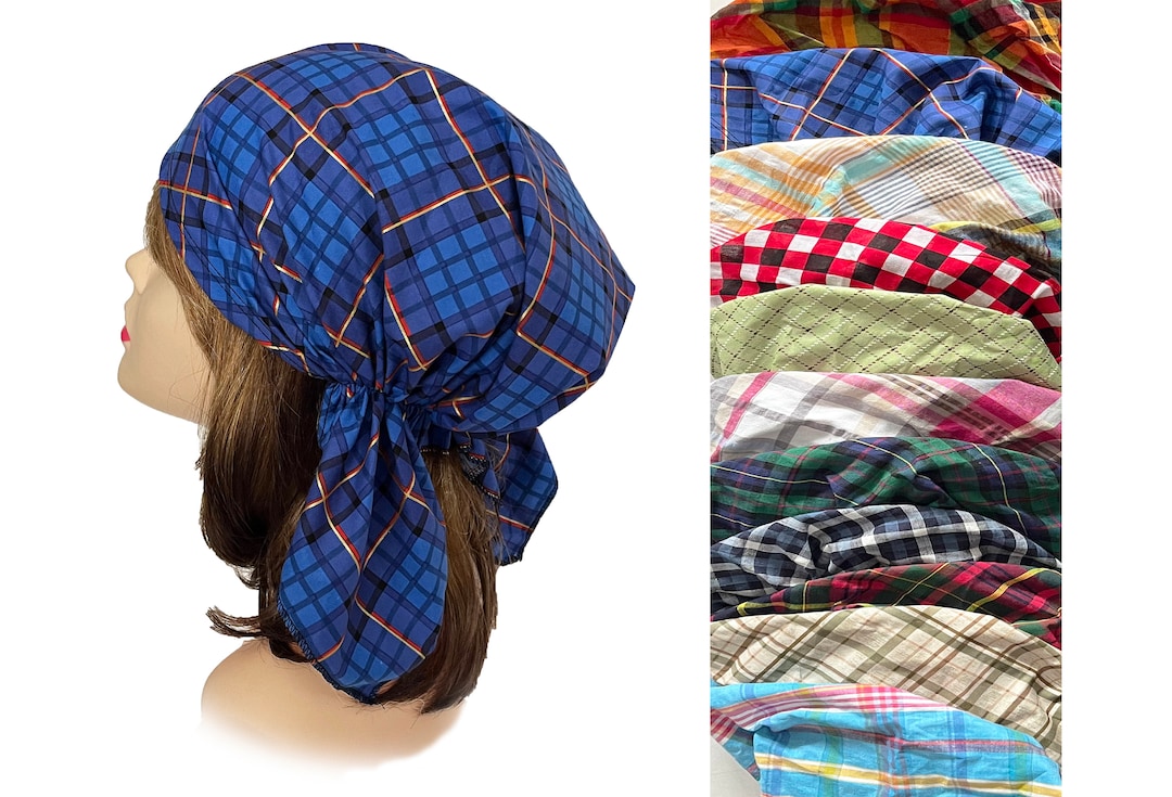 Plaid Pre Tied Cotton Bandana Head Scarf Head Wrap Head Cover - Etsy