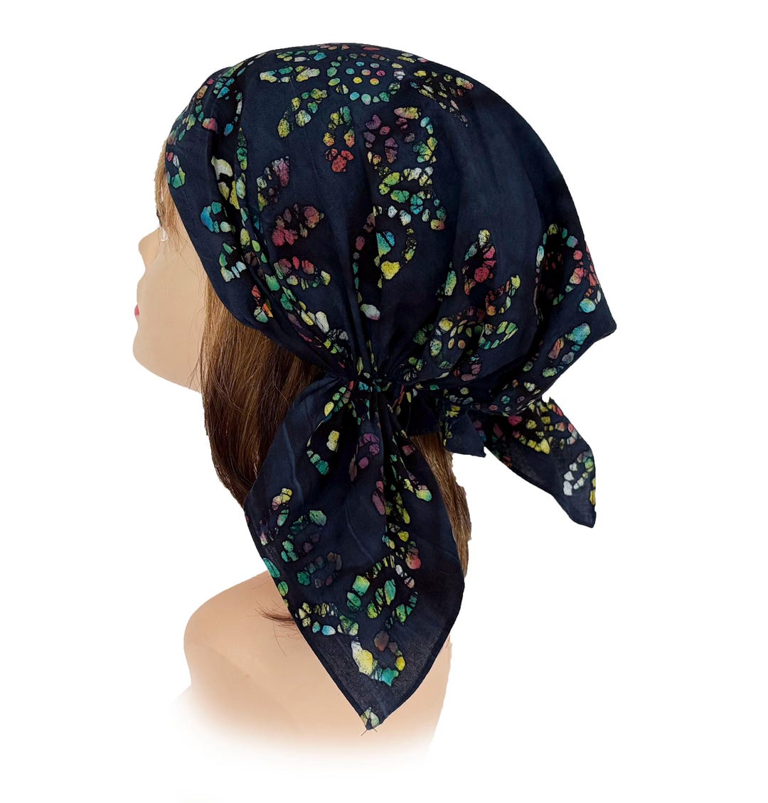 100% Cotton Navy Blue Tie Dye Bandana Pre-tied Hair Scarf Chemo Scarf ...