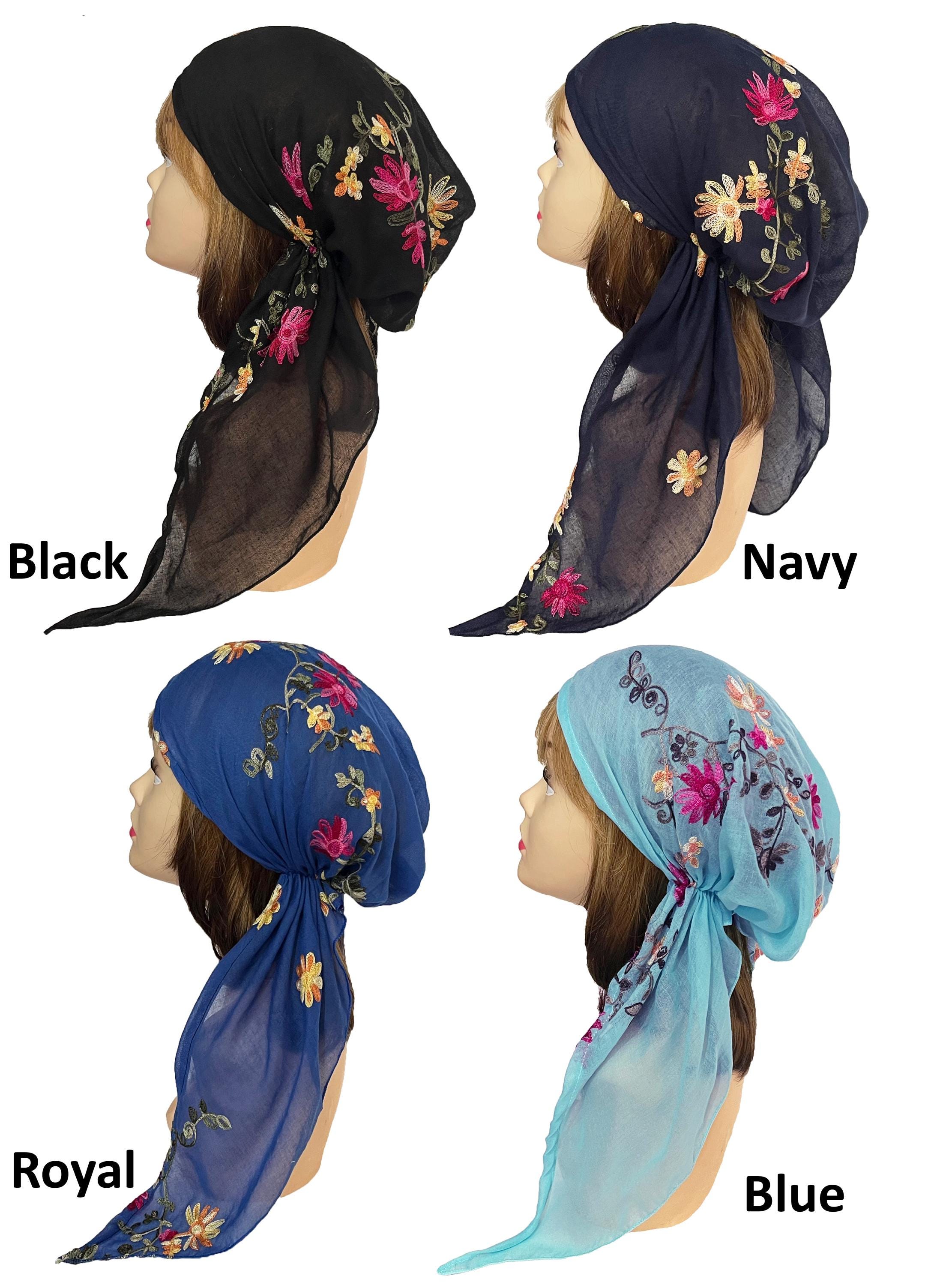 Embroidered Gauze Head Wrap Pre-tied Sheer Embroidered Multi-color ...