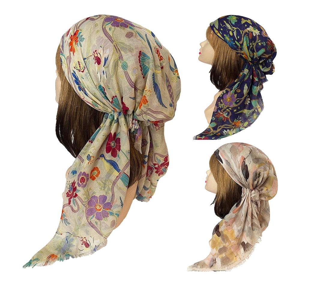 Fringed Gauze Pre-tied Lightweight Head Wrap Head Cover Chemo Cap ...