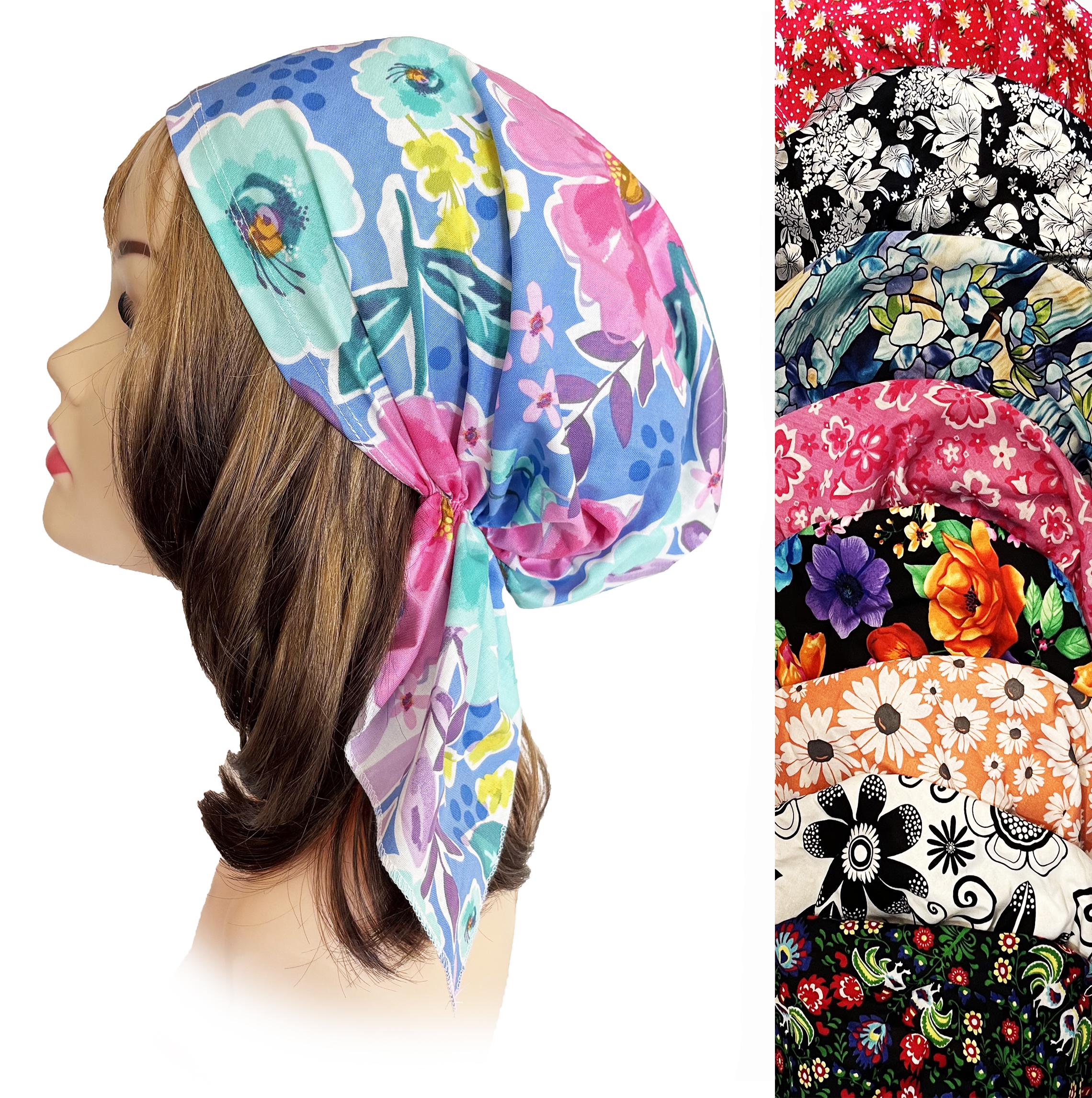 Floral Head Scarf Head Wear Bandana, Pre-tied Cotton Headcover, Cap ...