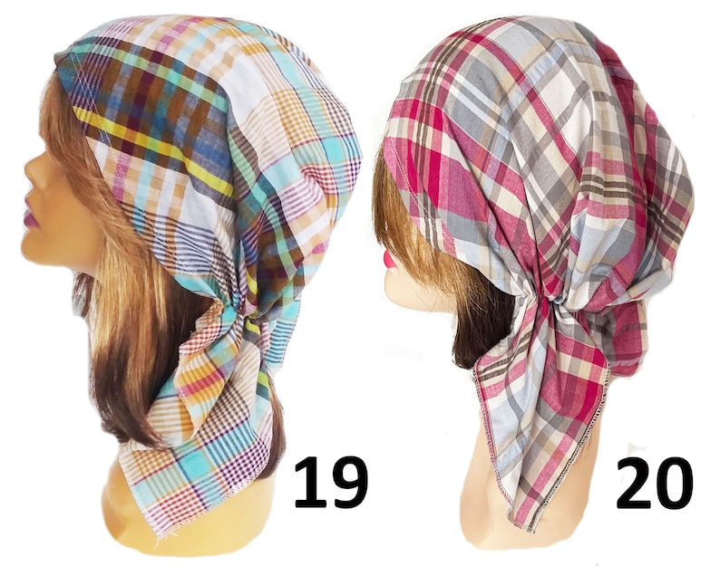 Plaid Pre Tied Cotton Bandana Head Scarf Head Wrap Head Cover - Etsy