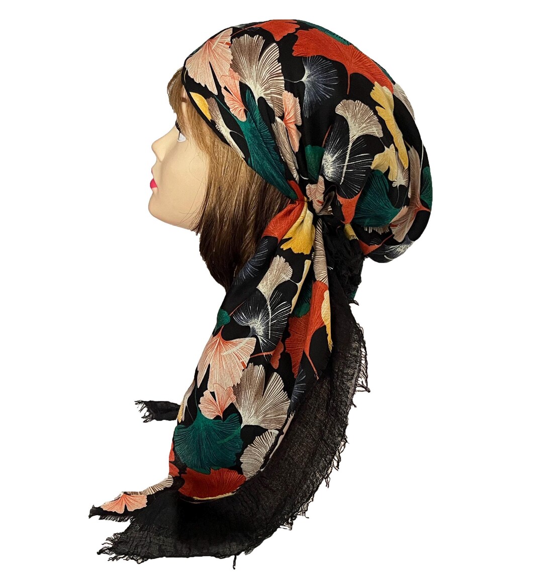 Long Tail Double Layer Gauze Fringed Head Scarf Headwear Headwrap Pre ...