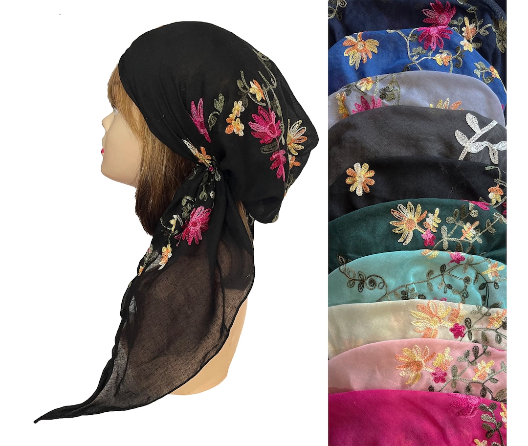 Embroidered Gauze Head Wrap Pre-tied Sheer Embroidered Multi-color ...