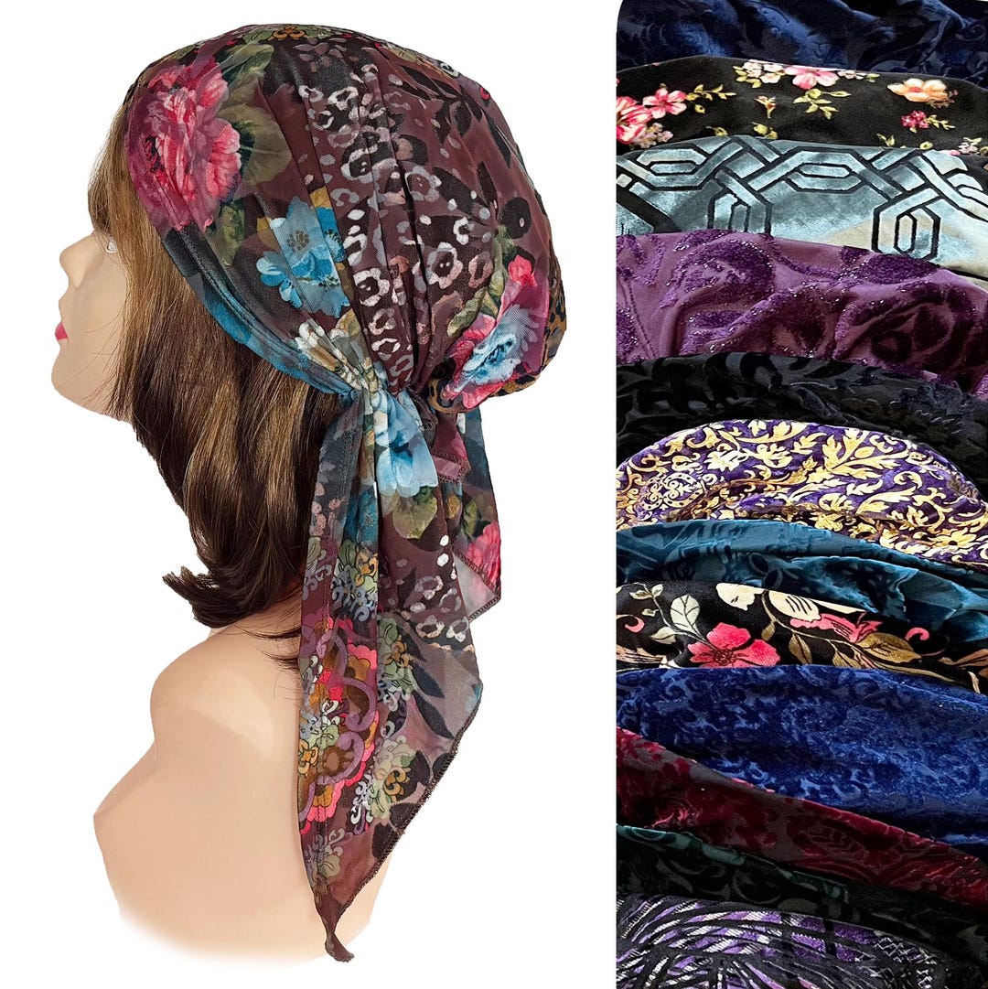 Velvet Burnout Mesh Head Scarf. Pre Tied Headscarf for Women. Hair ...