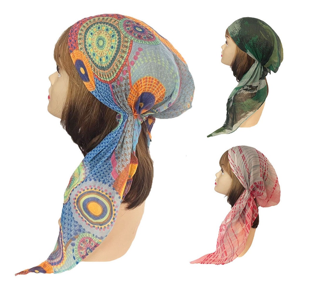 Long Gauze Light Weight Pre-tied Head Wrap Hair Cover Chemo Cap ...