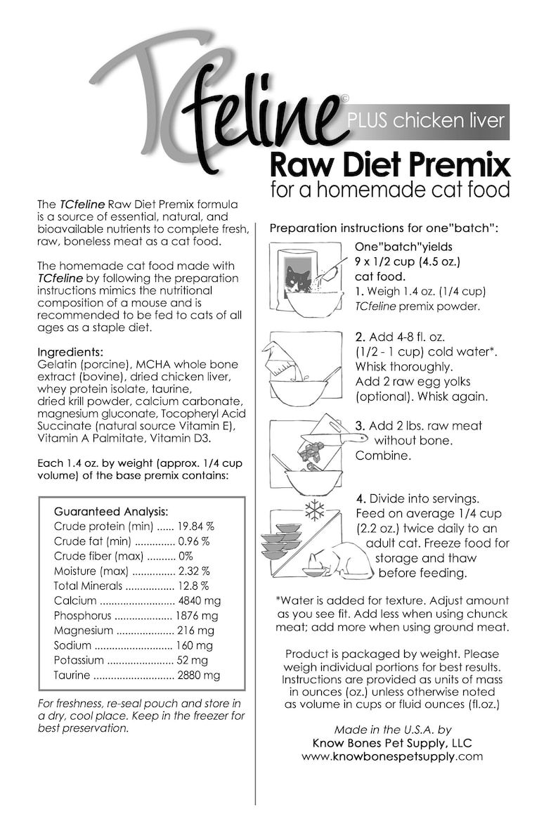 4.2oz Tcfeline Raw Cat Food Premix/supplement to Make Homemade Raw Cat ...