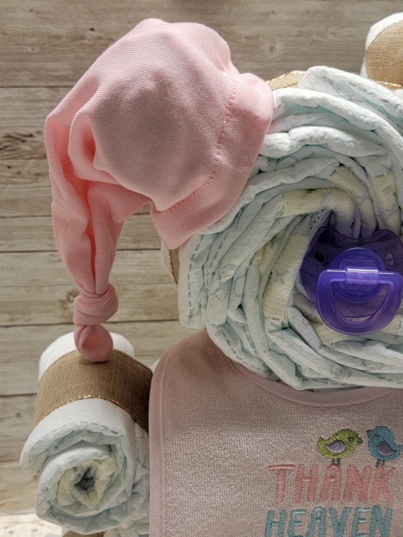 Teddy Bear Diaper Cake — Personalized Baby Shower Centerpiece, New Baby ...