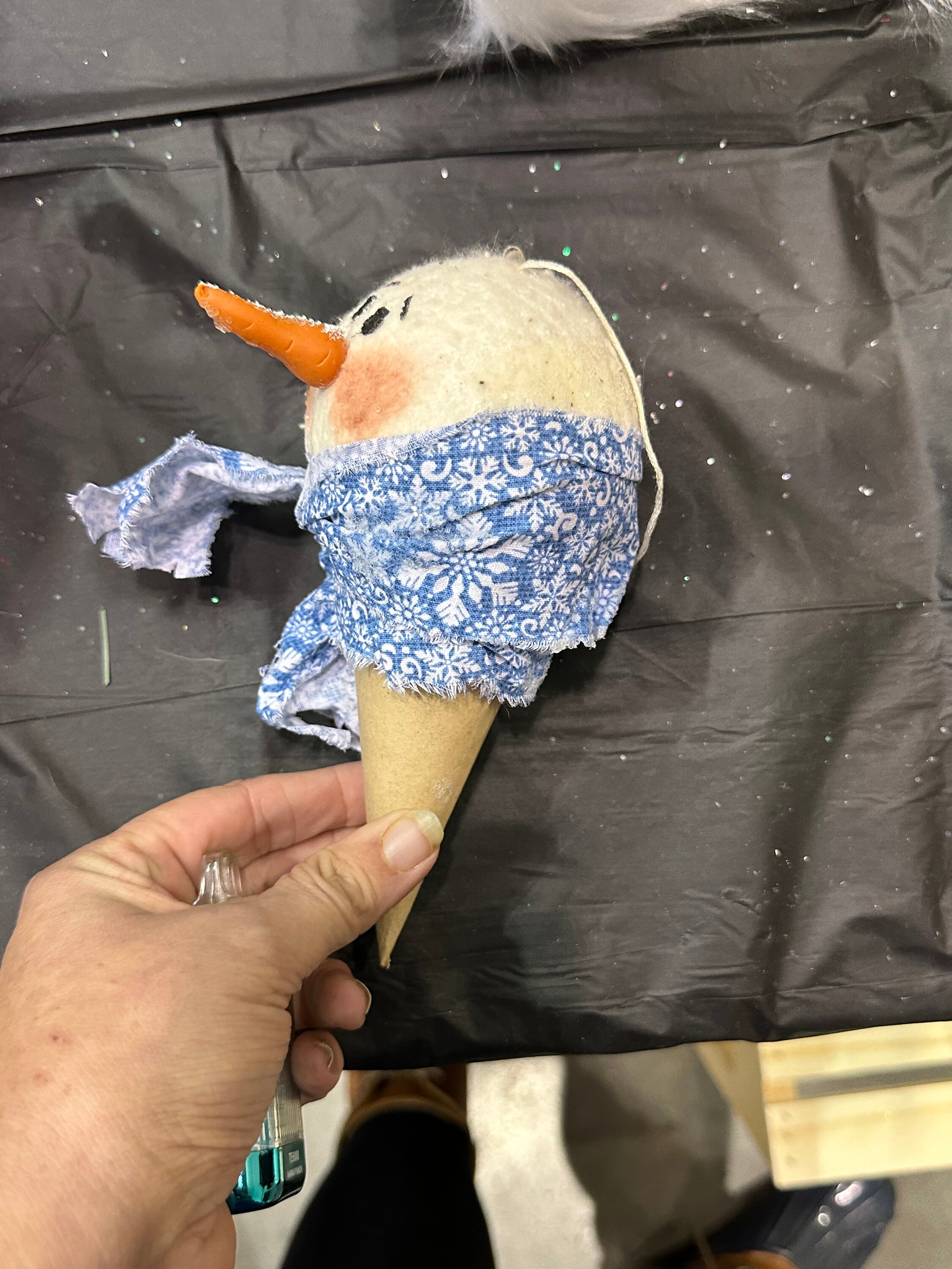 SNOW CONE Ornament, Snowman Ice Cream, Waffle Cone, Glittery Snow ...