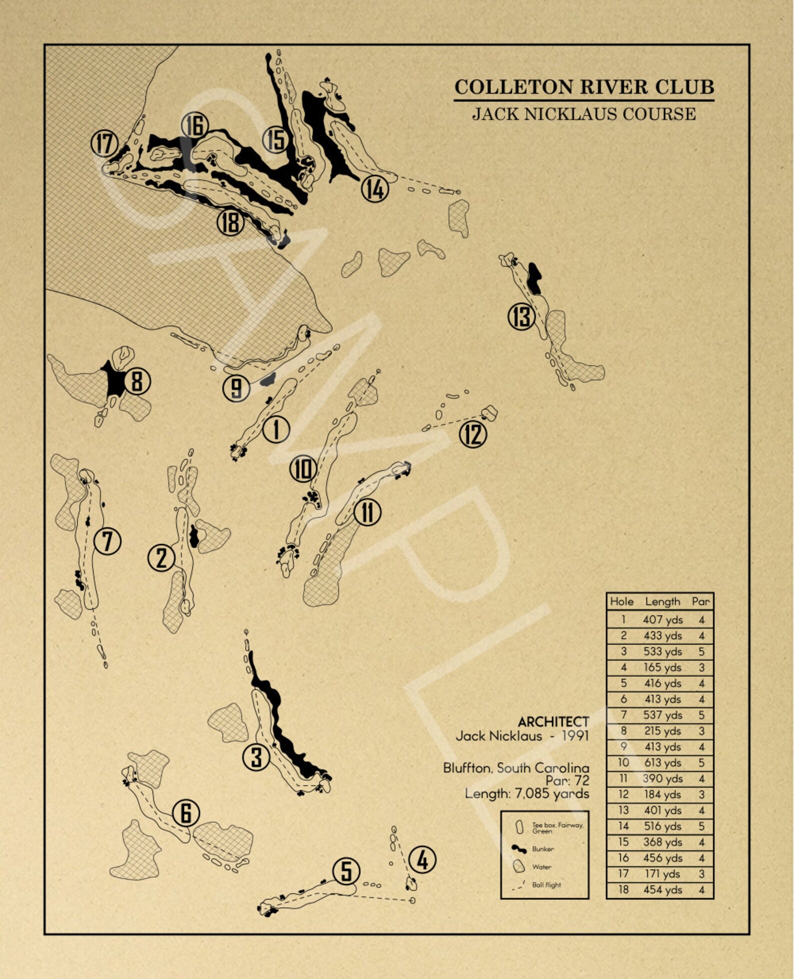 Colleton River Club Nicklaus Course Outline print - Etsy