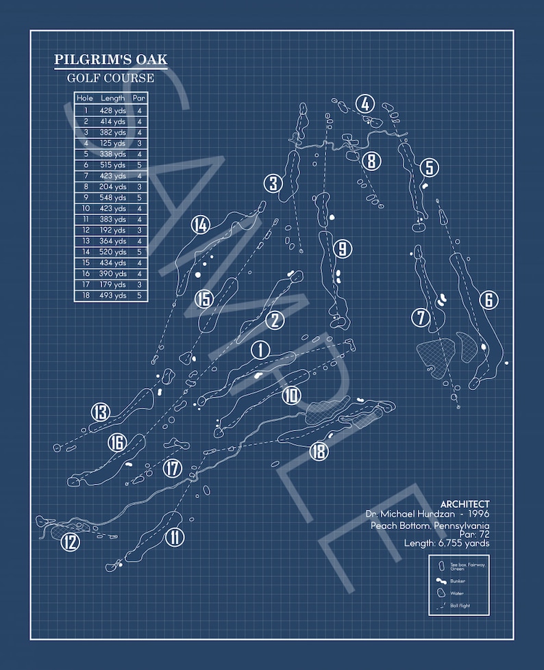 Pilgrim's Oak Golf Course Blueprint (print) - Etsy