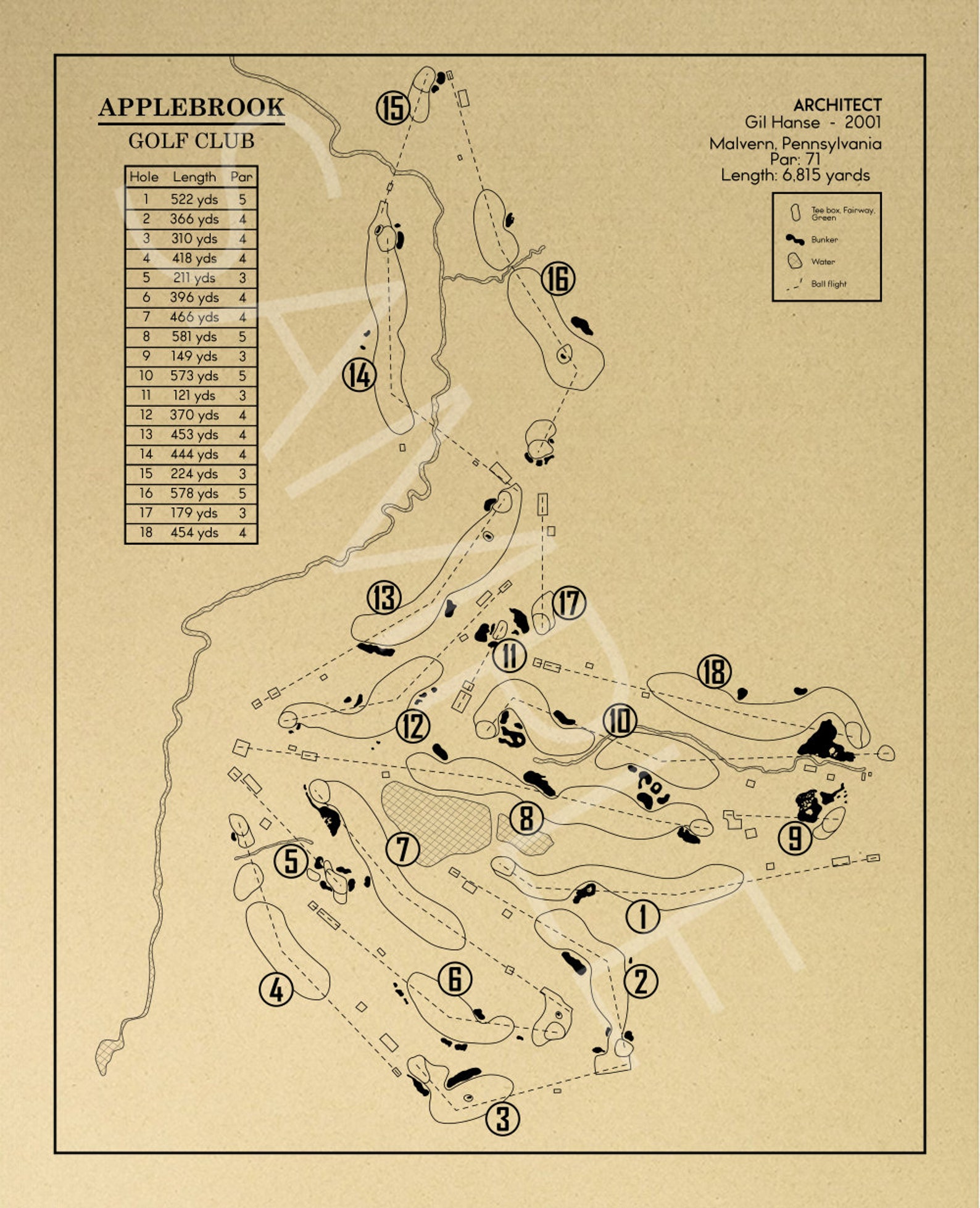 Applebrook Golf Club Outline print - Etsy