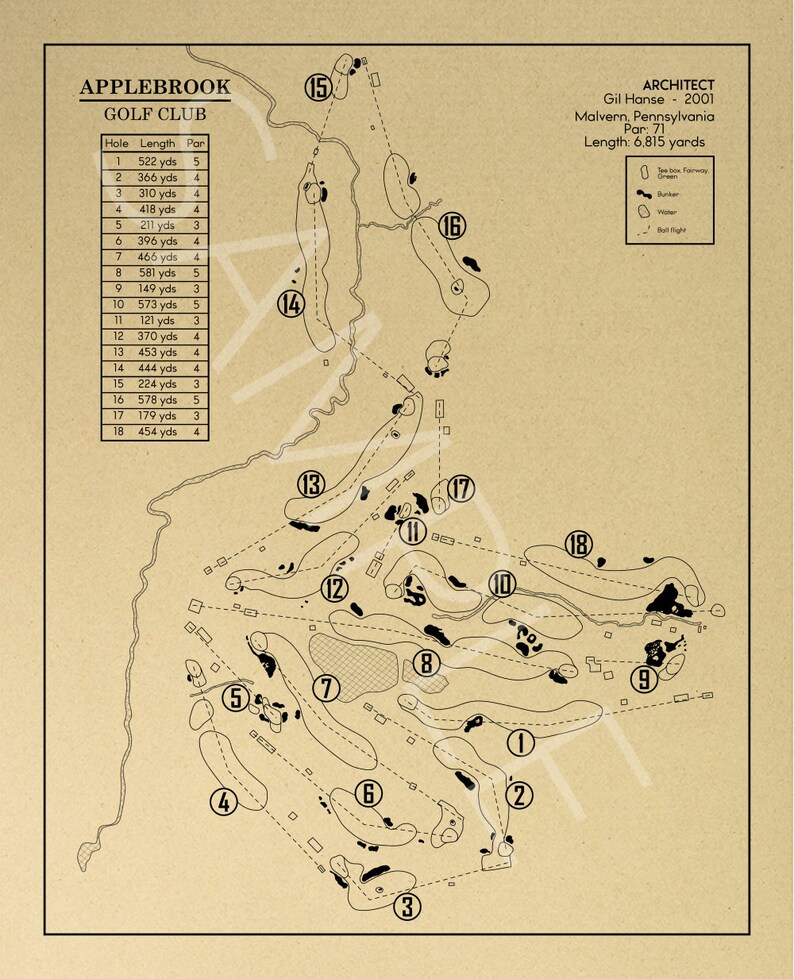 Applebrook Golf Club Outline print - Etsy