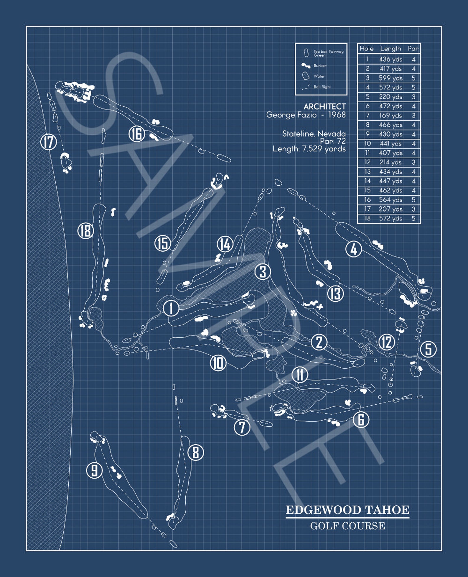 Edgewood Tahoe Golf Course Blueprint print - Etsy