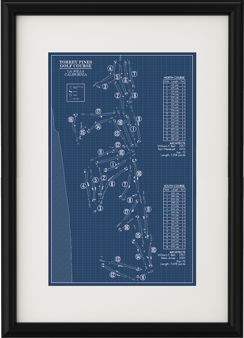 Torrey Pines Golf Course - North and South Courses Blueprint (print) - Etsy