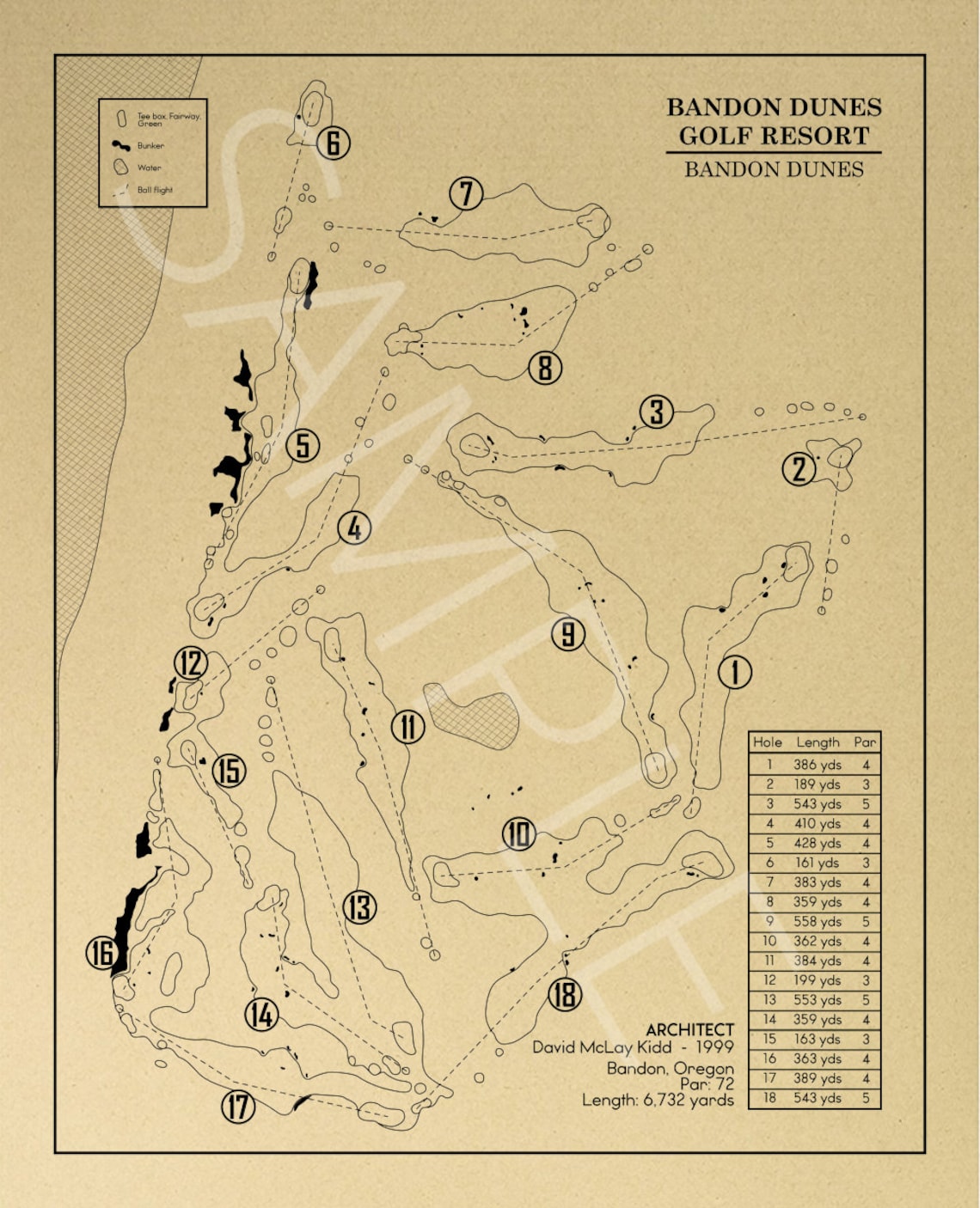 Bandon Dunes Golf Course Outline print - Etsy