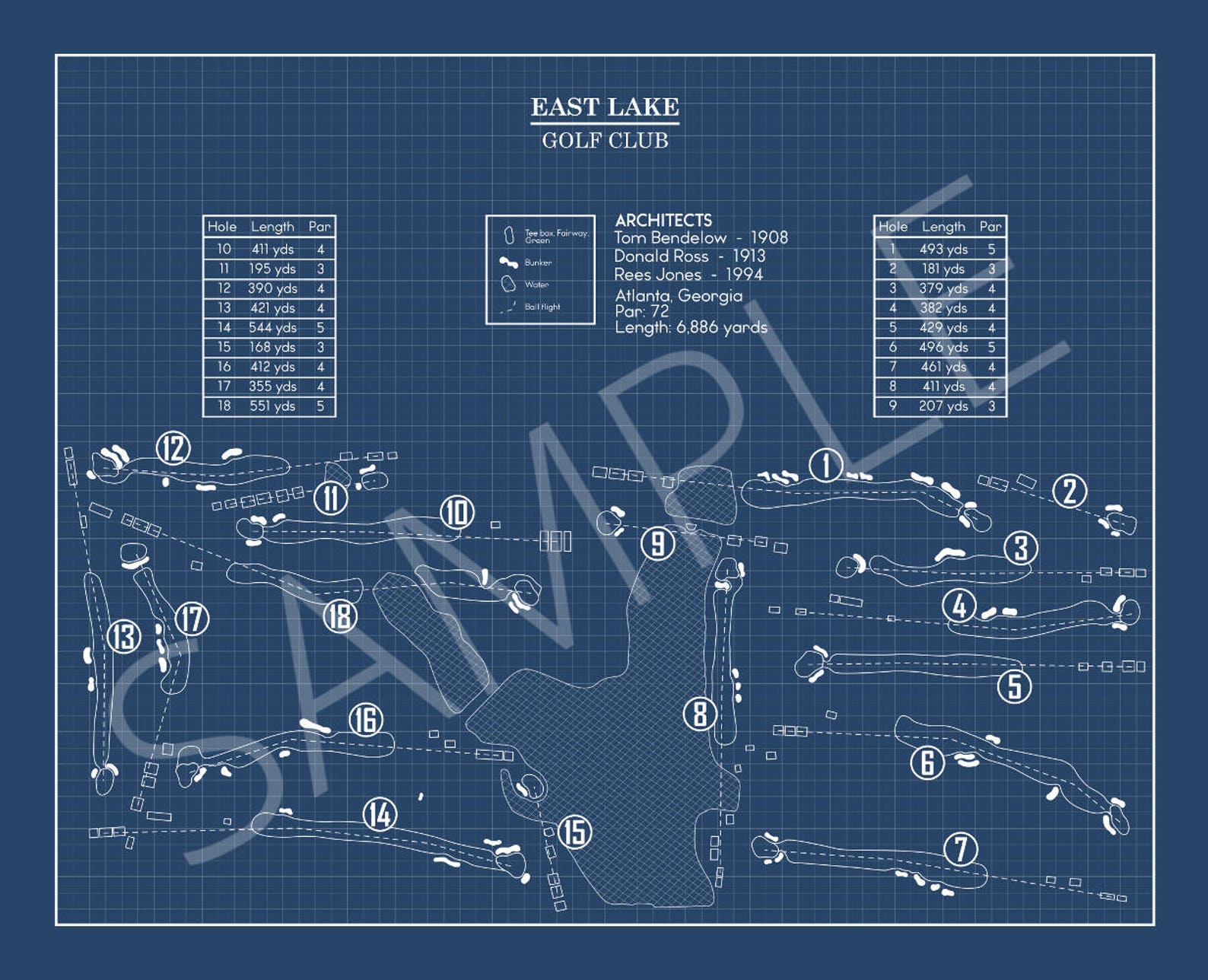 East Lake Golf Club Blueprint (print) - Etsy