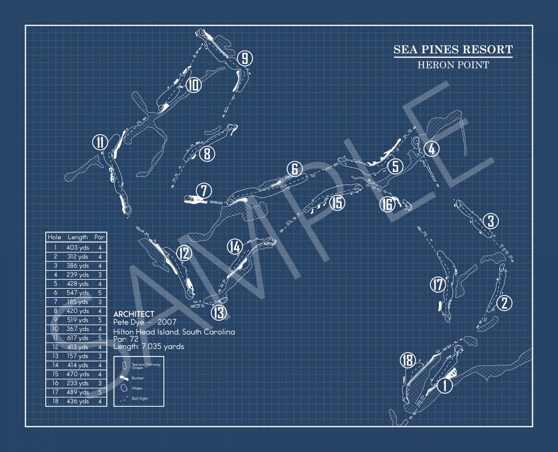 Sea Pines Resort Heron Point Course Blueprint print - Etsy