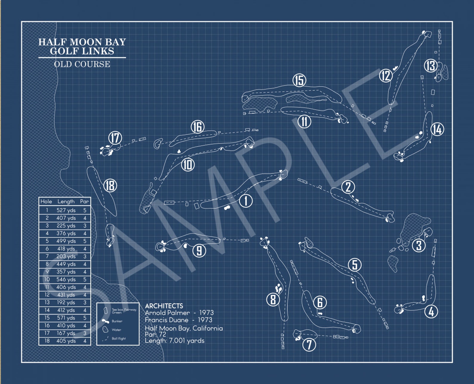 Half Moon Bay Old Course Blueprint (print) - Etsy