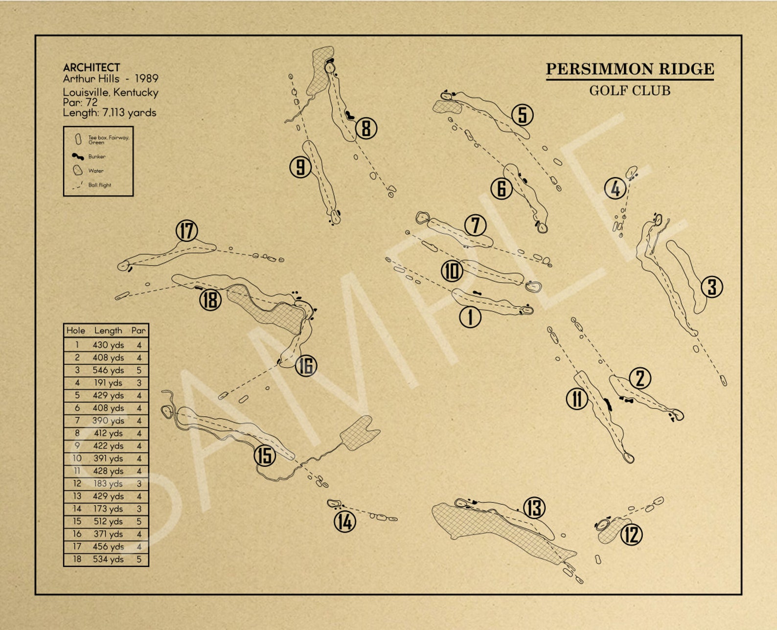 Persimmon Ridge Golf Club Outline (print) - Etsy