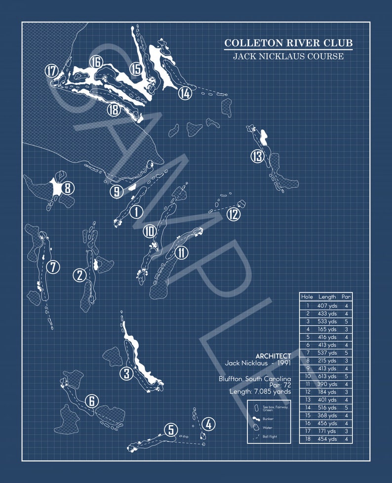 Colleton River Club Nicklaus Course Blueprint print - Etsy
