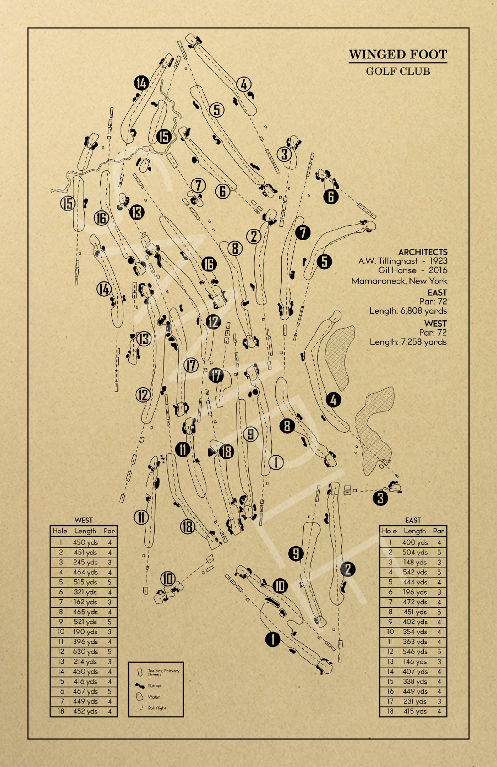 Winged Foot East and West Courses Outline print - Etsy