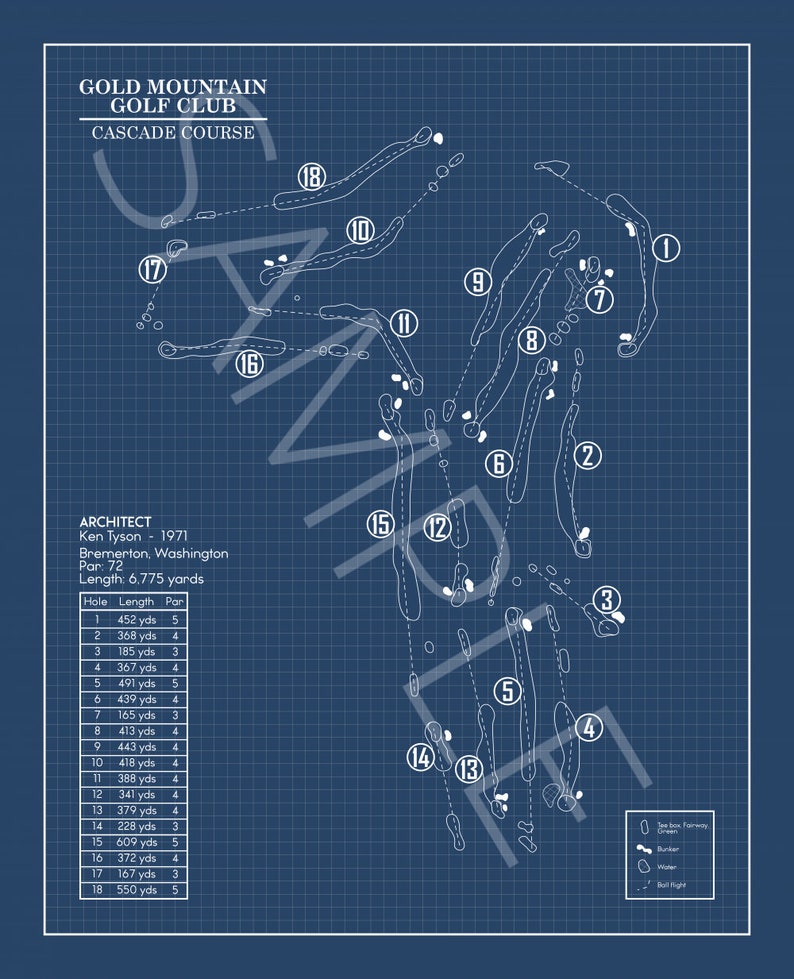 Gold Mountain Golf Club Cascade Course Blueprint print - Etsy