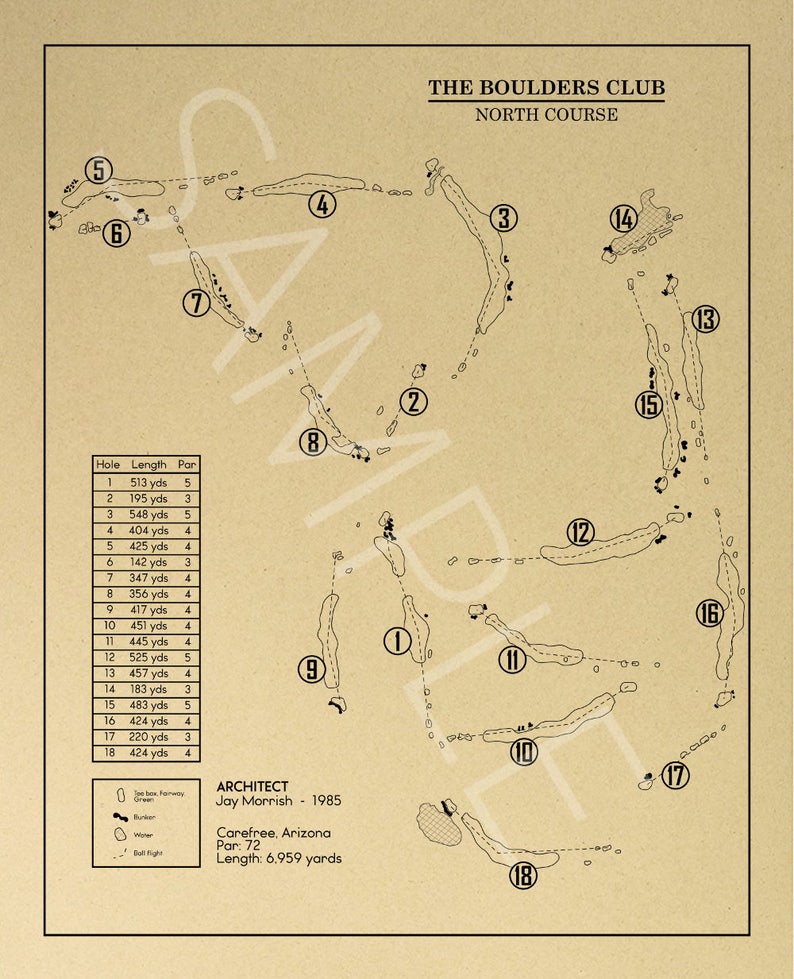 The Boulders Club North Course Outline print - Etsy