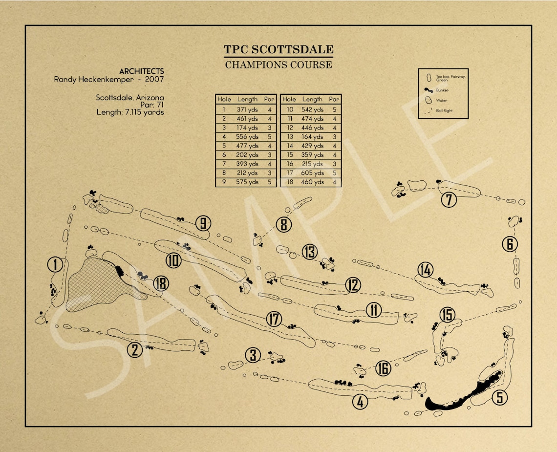 TPC Scottsdale Champions Course Outline print - Etsy