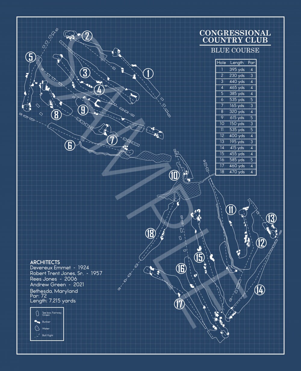 Congressional Country Club Blue Course Blueprint (print) - Etsy UK