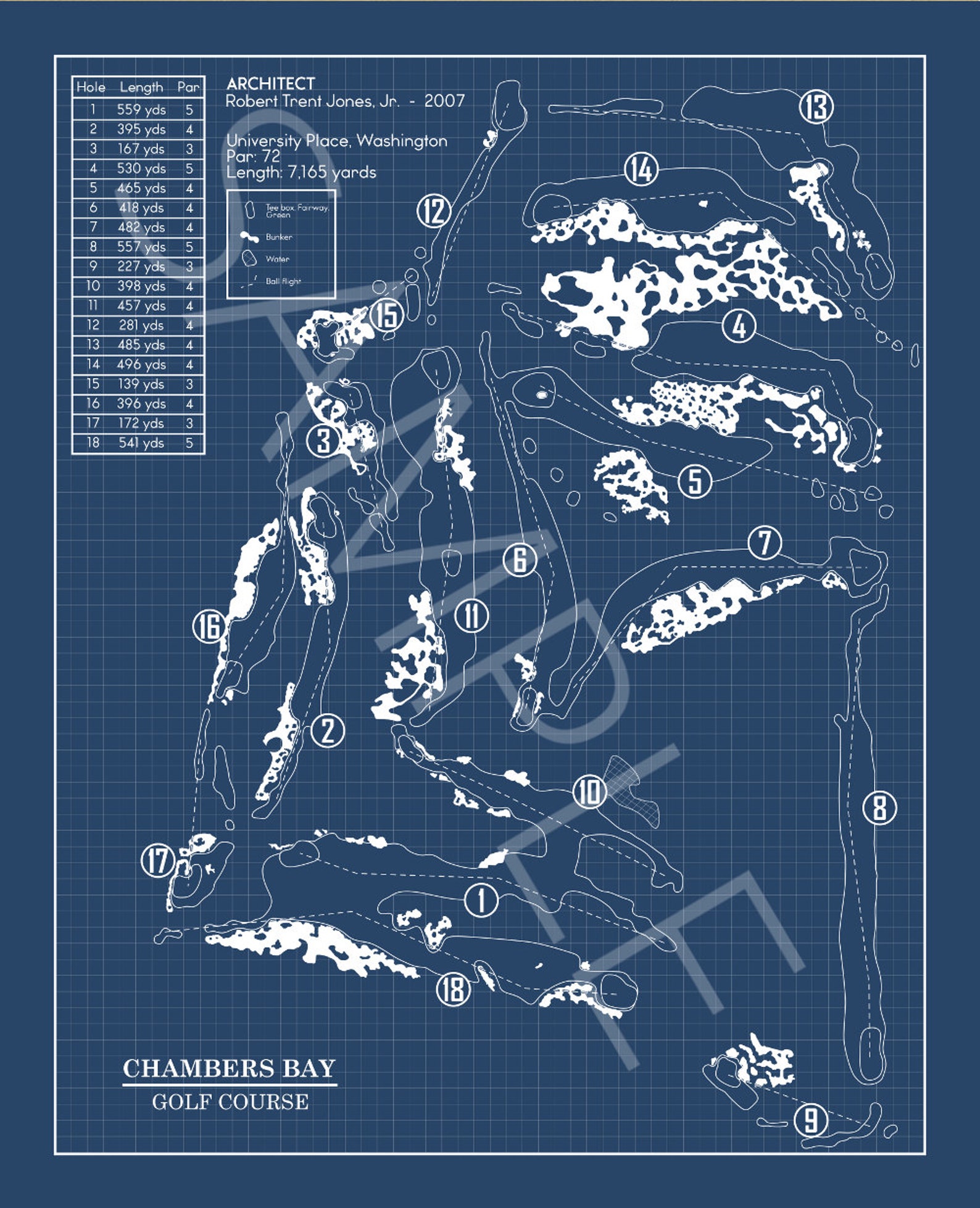 Chambers Bay Golf Course Blueprint print - Etsy