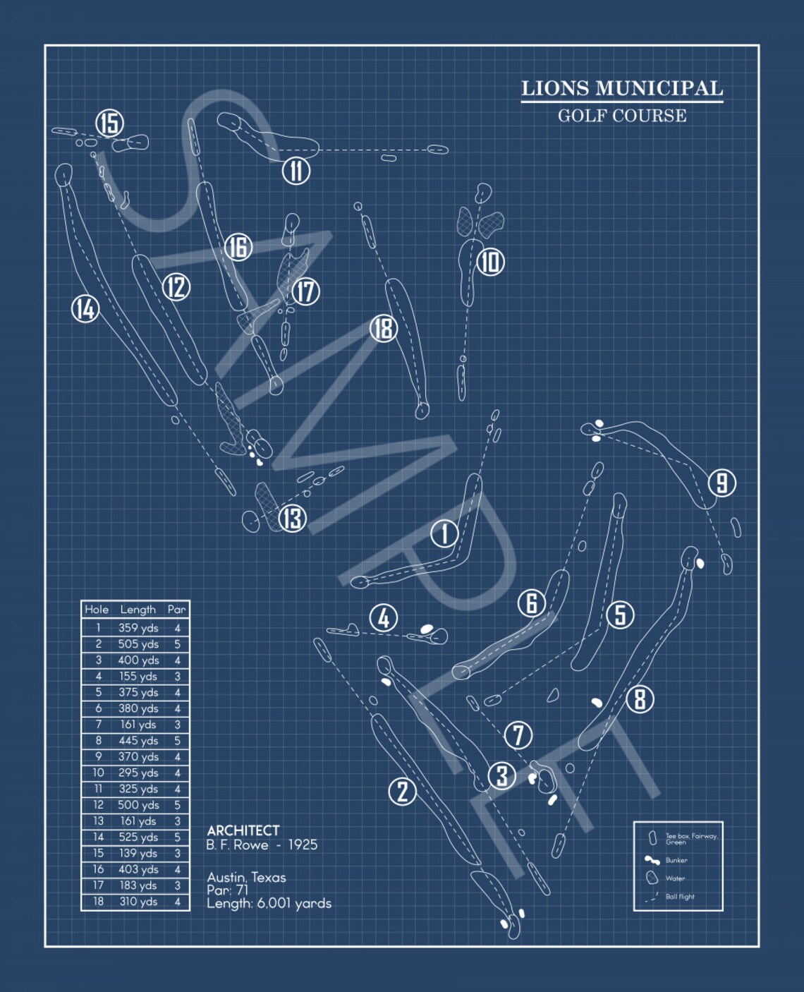 Lions Municipal Golf Course Blueprint print - Etsy