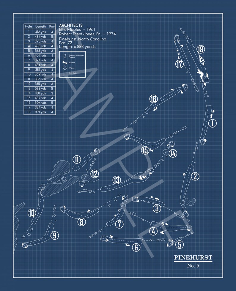 Pinehurst No. 5 Golf Course Blueprint print - Etsy