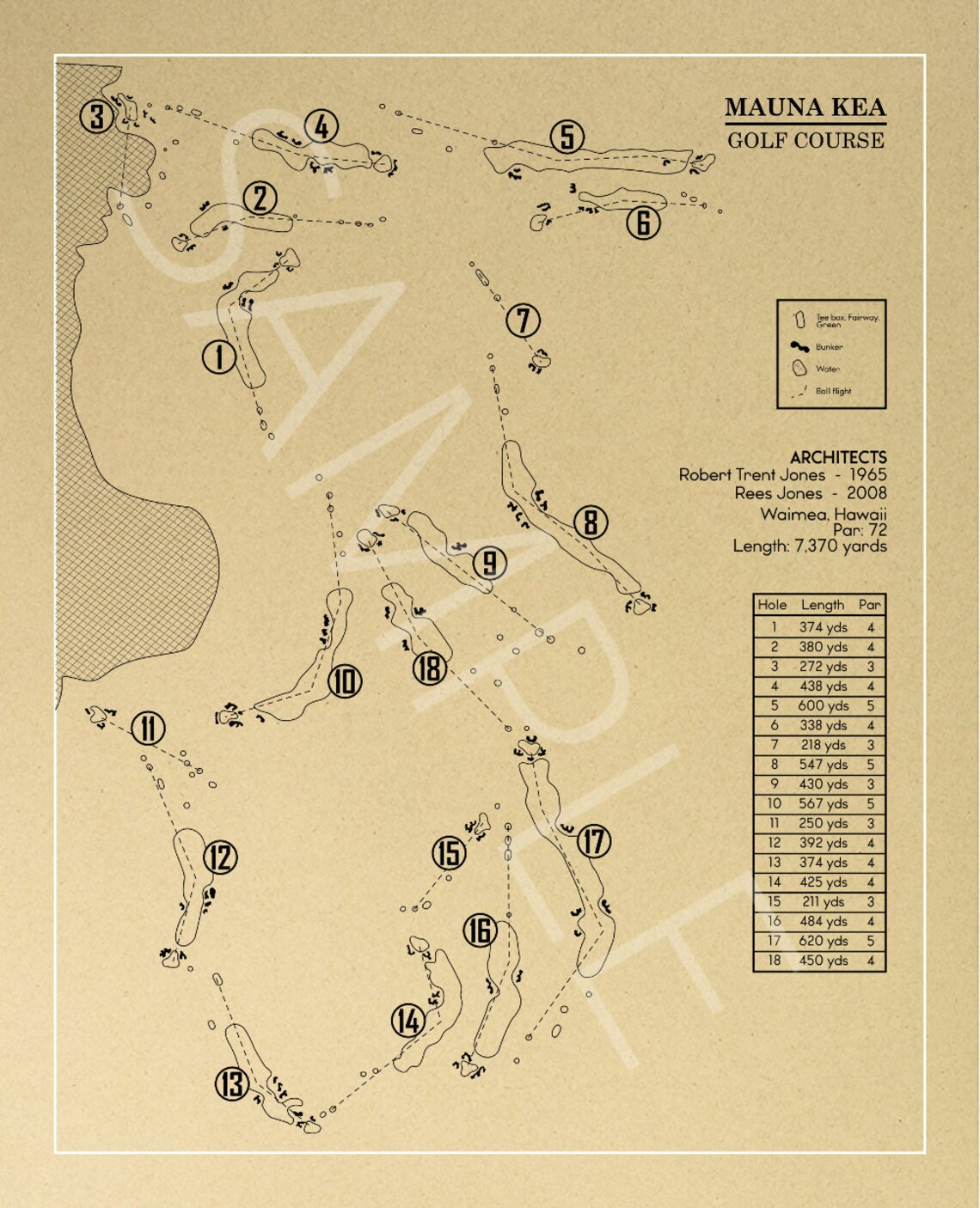 Mauna Kea Golf Course Outline print - Etsy
