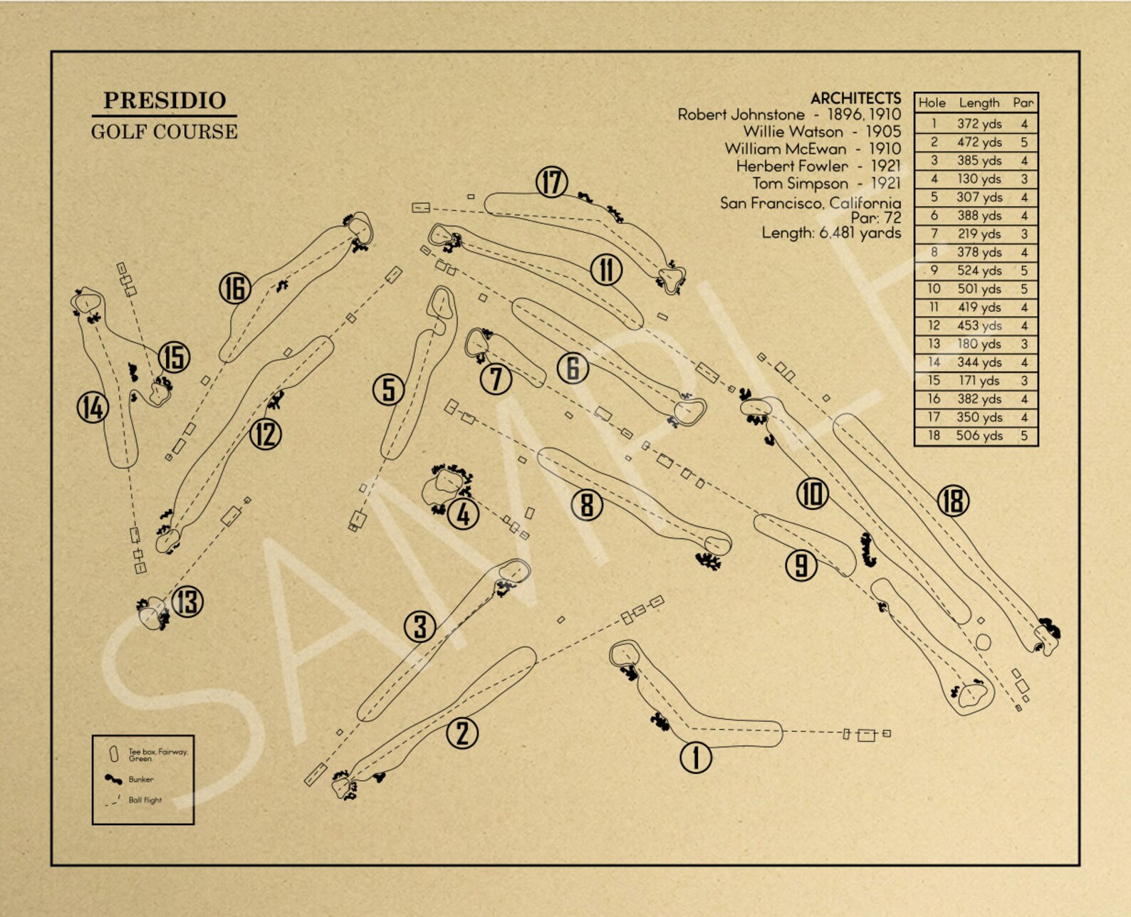 Presidio Golf Course Outline (print) - Etsy