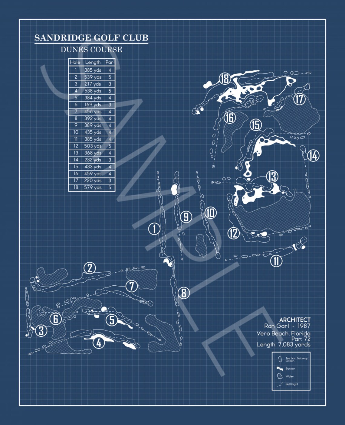 Sandridge Golf Club Dunes Course Blueprint (print) - Etsy