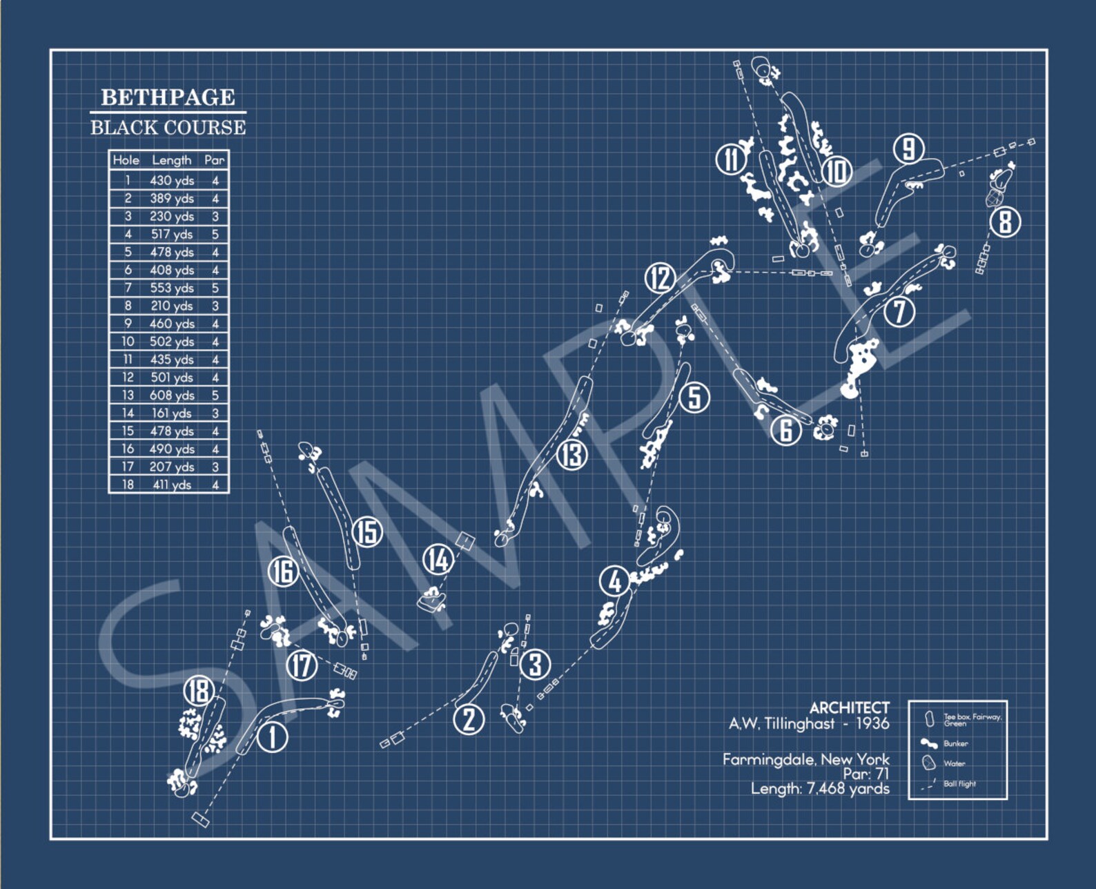 Bethpage Black Course Blueprint print - Etsy