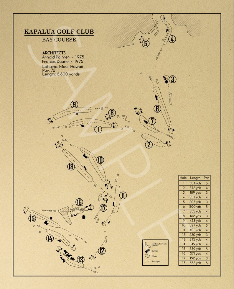 Kapalua Golf Club - Bay Course Outline (print) - Etsy
