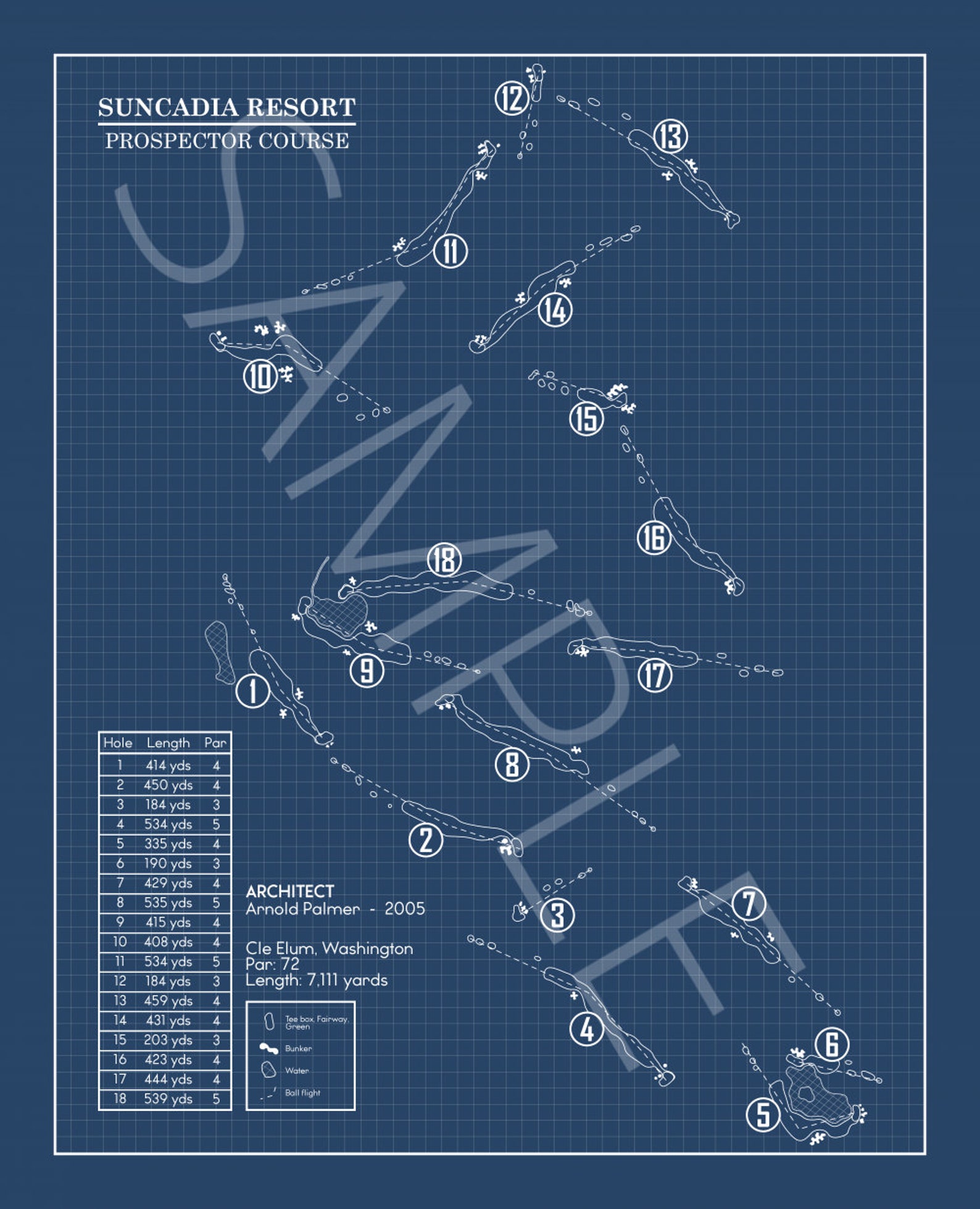 Suncadia Resort Prospector Course Blueprint print - Etsy