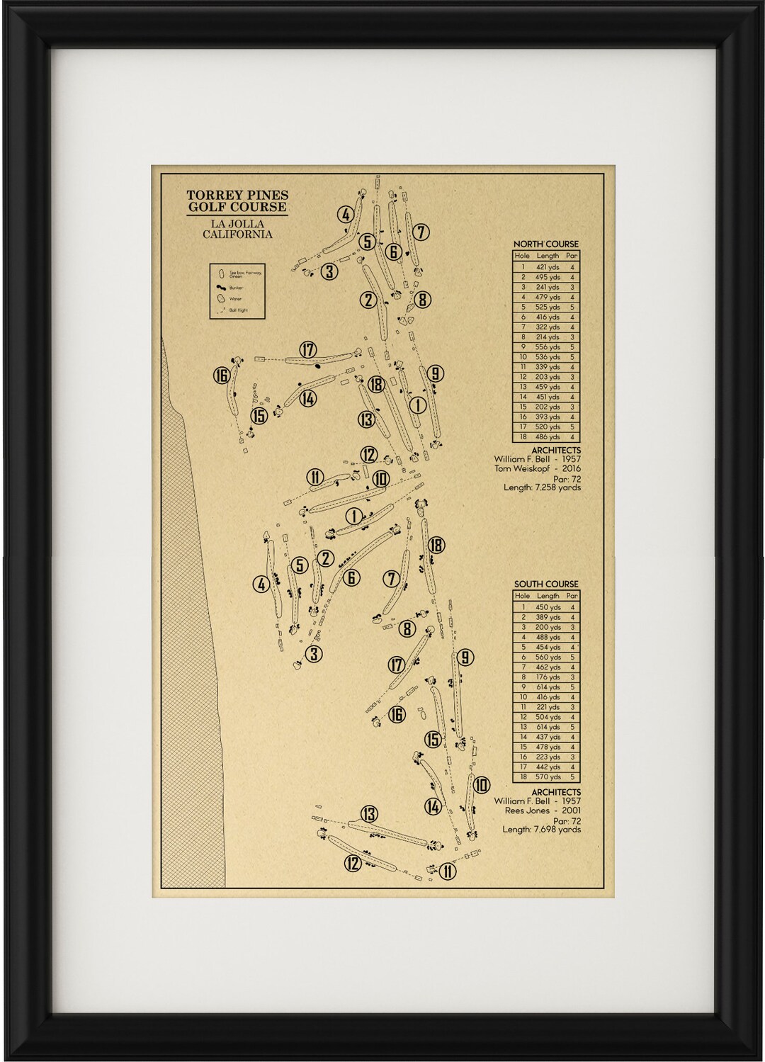 Torrey Pines Golf Course - North and South Courses Outline (print) - Etsy