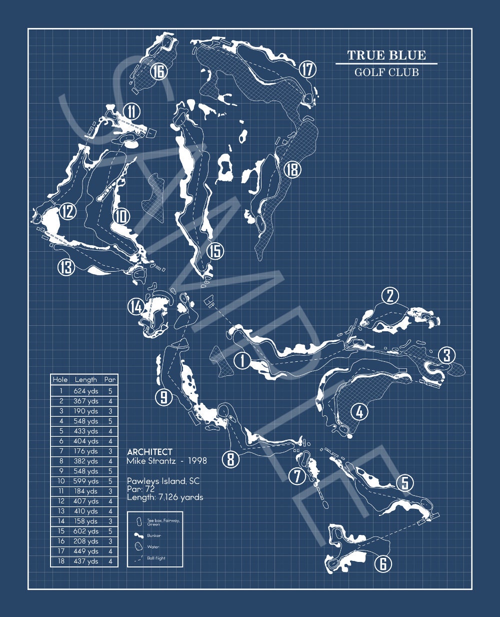 True Blue Golf Club Blueprint print - Etsy
