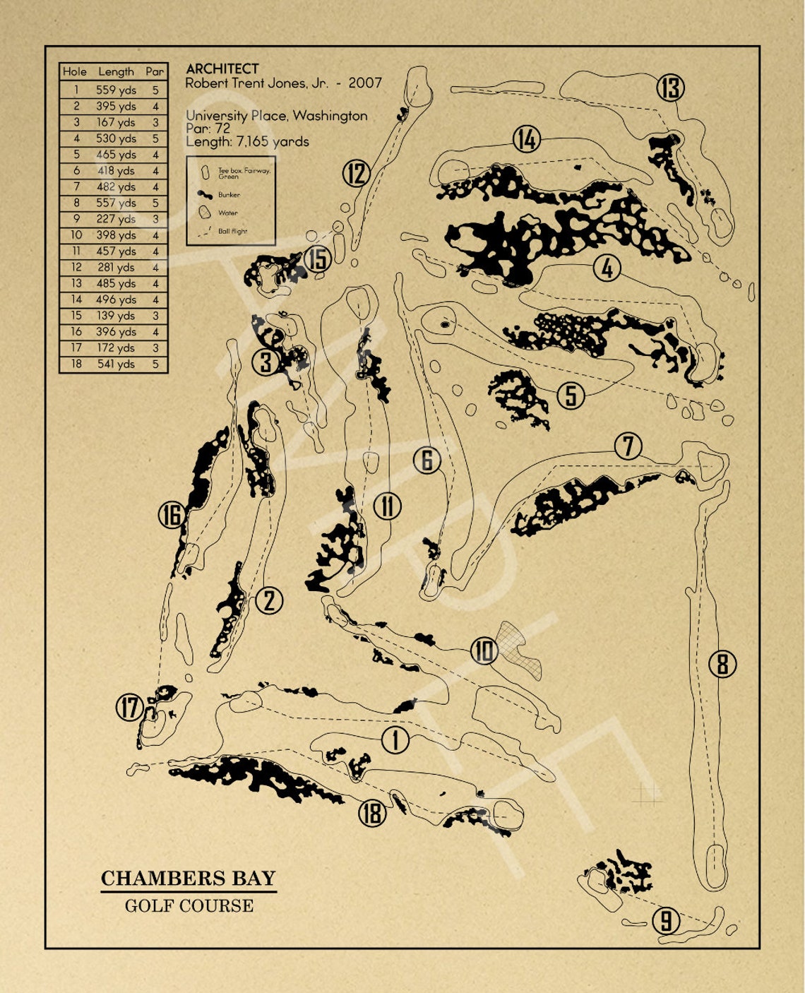 Chambers Bay Golf Course Outline print - Etsy