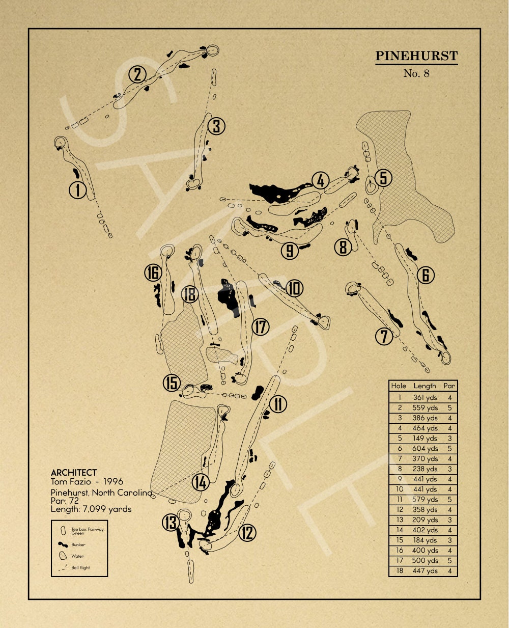 Pinehurst No. 8 Golf Course Outline print - Etsy