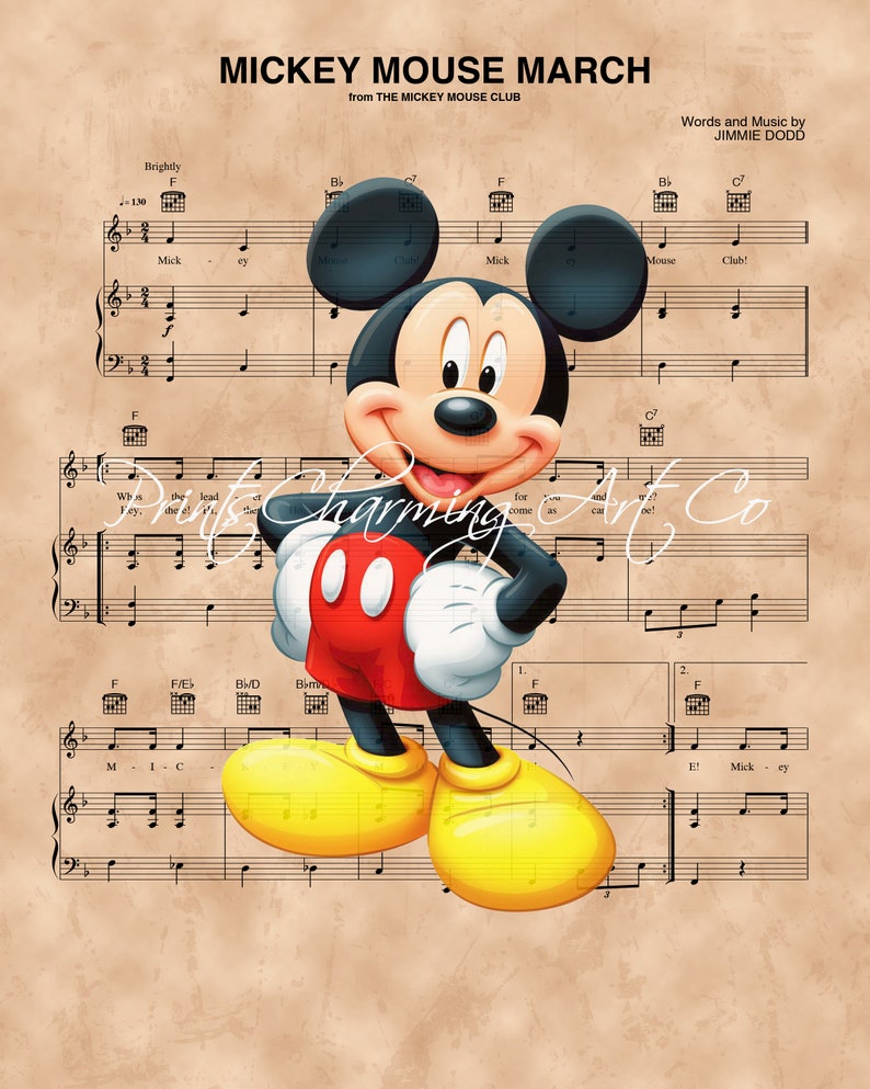 Mickey Mouse Mickey Mouse March Sheet Music Art Print Disney - Etsy