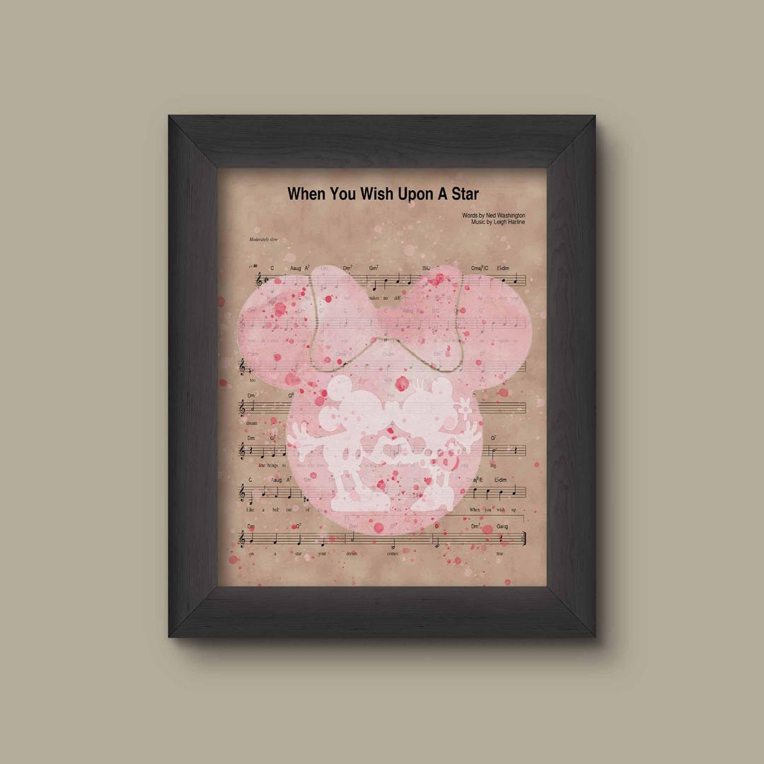 Minnie Watercolor Print, When You Wish Upon A Star Sheet Music Wall Art ...