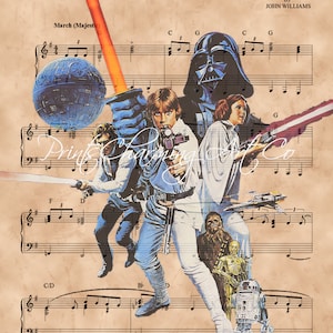 Disney Star Wars Sheet Music Art Print, Original Trilogy Print, Darth ...