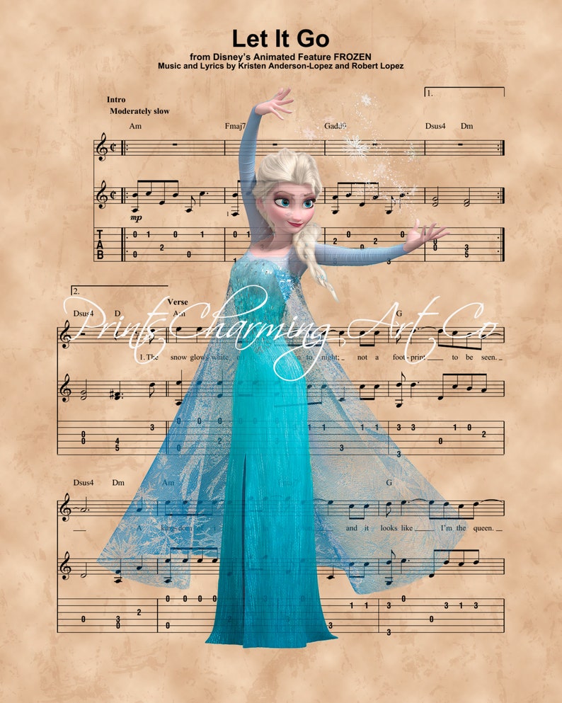 Disney Frozen, Elsa Let It Go Sheet Music Art Print, Frozen Elsa ...