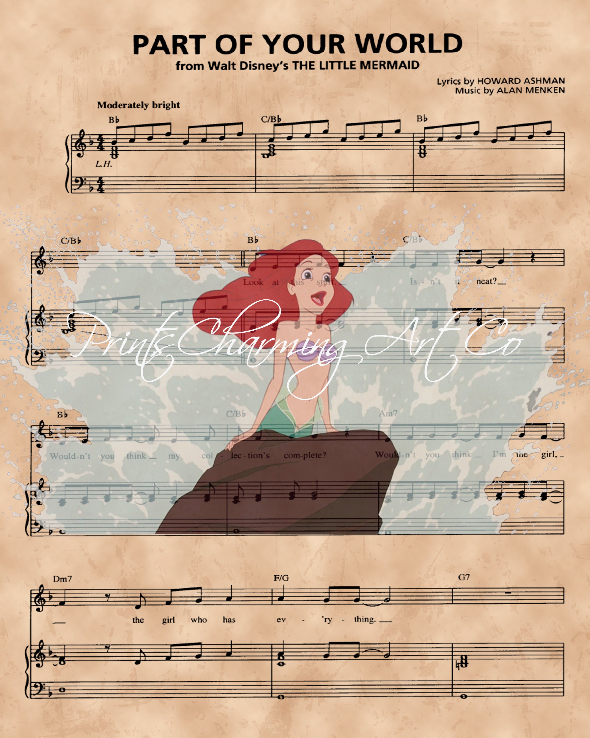 Disney Little Mermaid, Ariel Sheet Music Art Print, Little Mermaid Gift ...